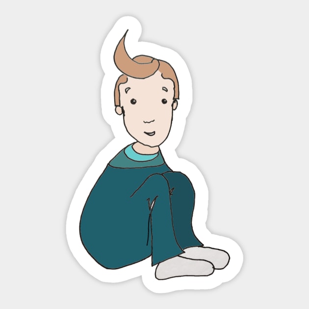 Seated - Cartoon Boy - Sticker | TeePublic
