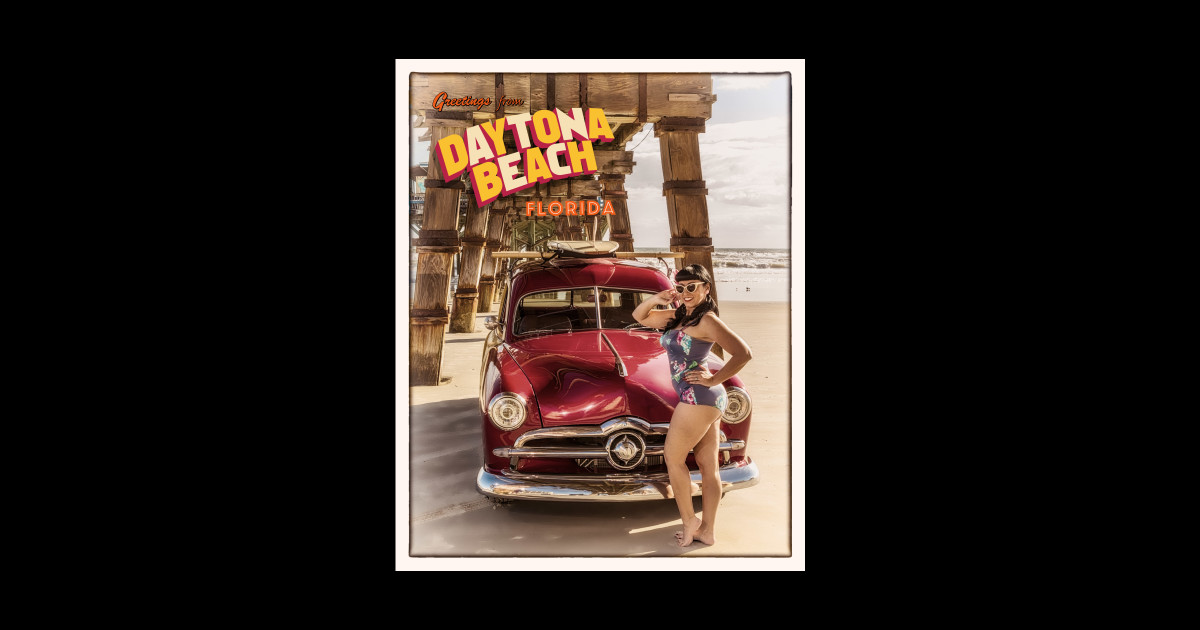 Scarlette Saintclair Pinup Postcard - Daytona Beach - Sticker | TeePublic
