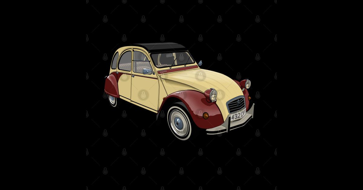 Citroen 2CV in maroon and cream - Citroen 2cv - Sticker | TeePublic