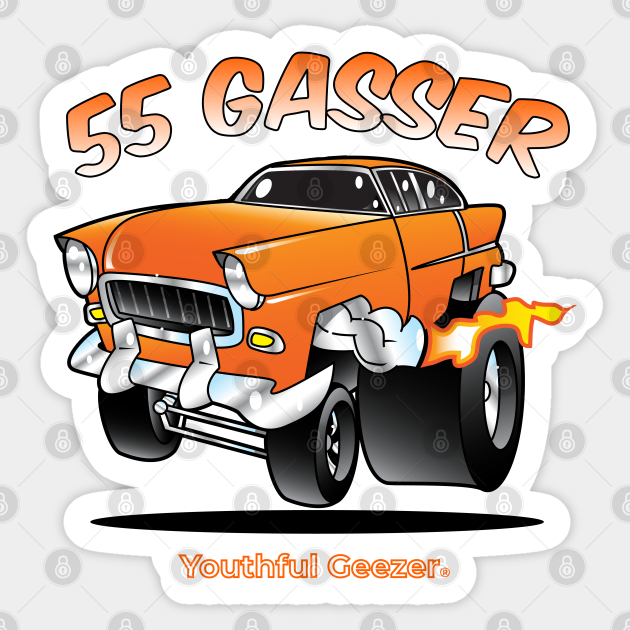 55 Gasser Cartoon Car Toon - 55 Chevy - Sticker | TeePublic