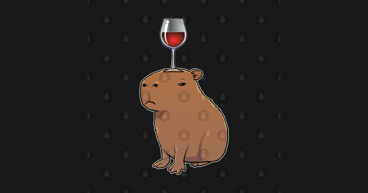 Capybara with Red Wine on its head - Capybaras - T-Shirt | TeePublic