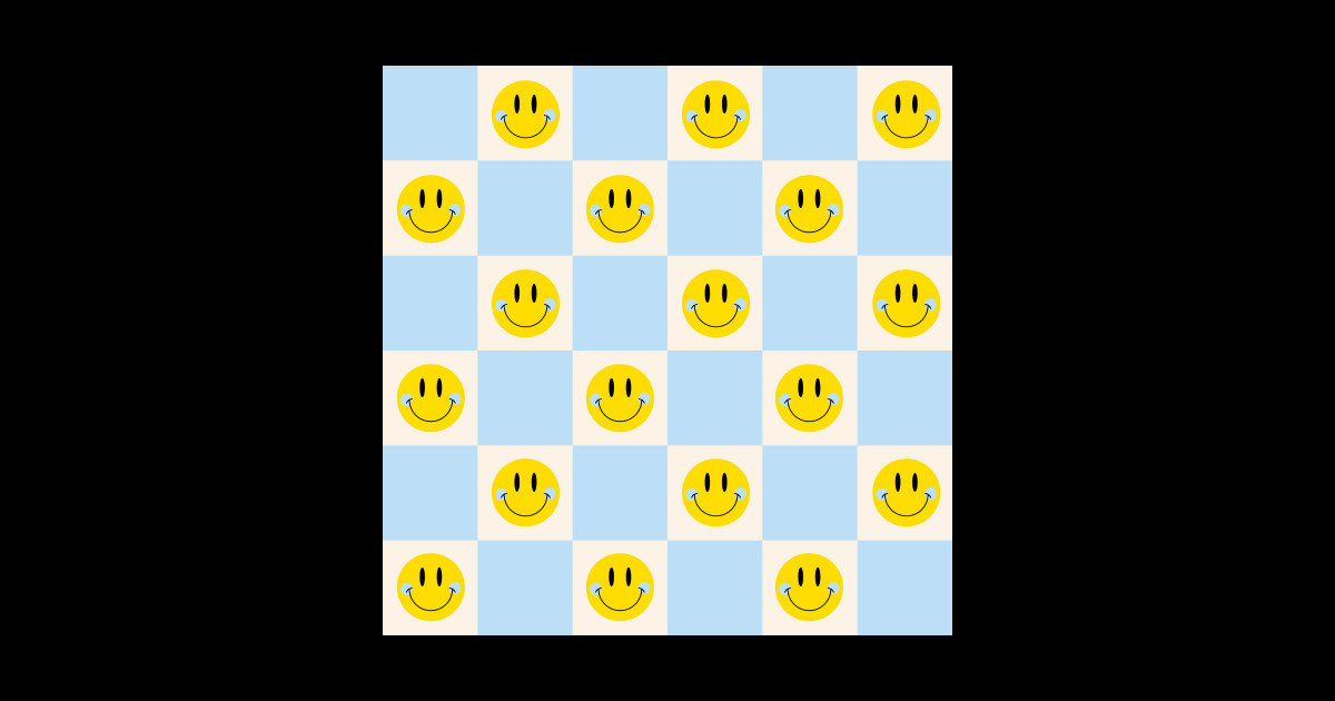 Smiley Pastel Checkered Pattern in Blue - Retro - Posters and Art ...