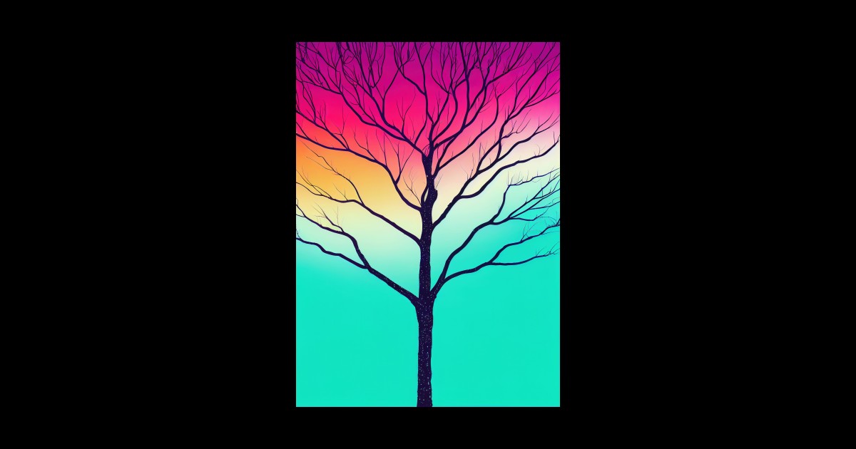 Vibrant Colored Whimsical Minimalist Lonely Tree at Dawn - Abstract ...