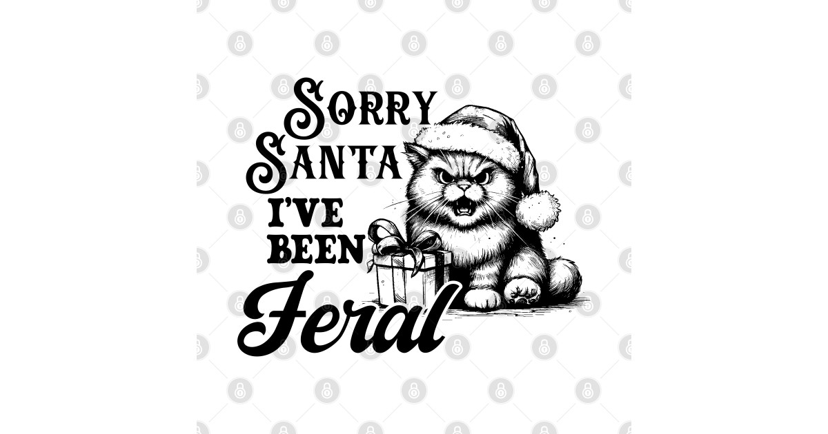 Grumpy Feral Cat in Santa Hat - Feral Cat - T-Shirt | TeePublic