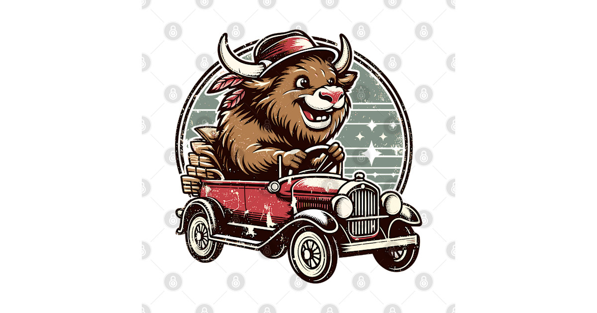 Cartoon Buffalo driving car - Buffalo - T-Shirt | TeePublic