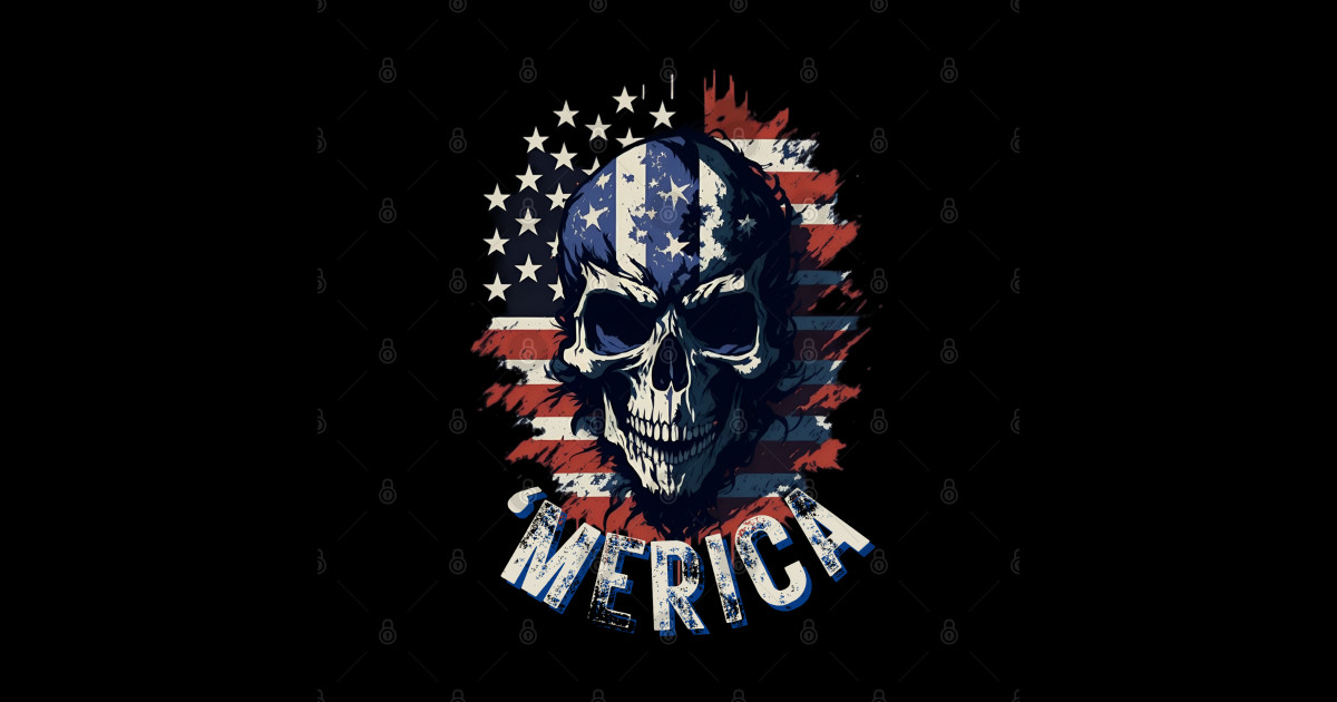 Merica Skull with American Flag - Merica Funny - Sticker | TeePublic