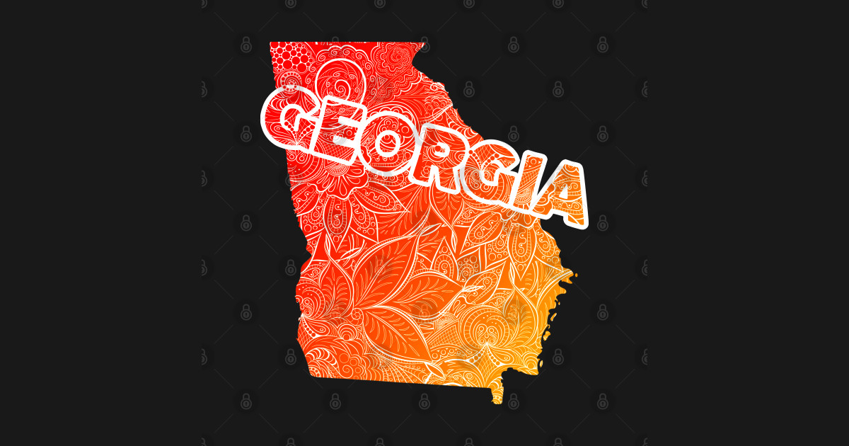 Colorful mandala art map of Georgia with text in red and orange ...