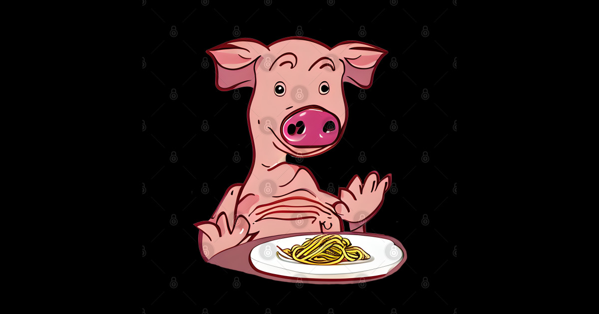 Pig Eating Spaghetti Noodles, Cute Kawaii Pig, Funny Pig Eating Ramen ...