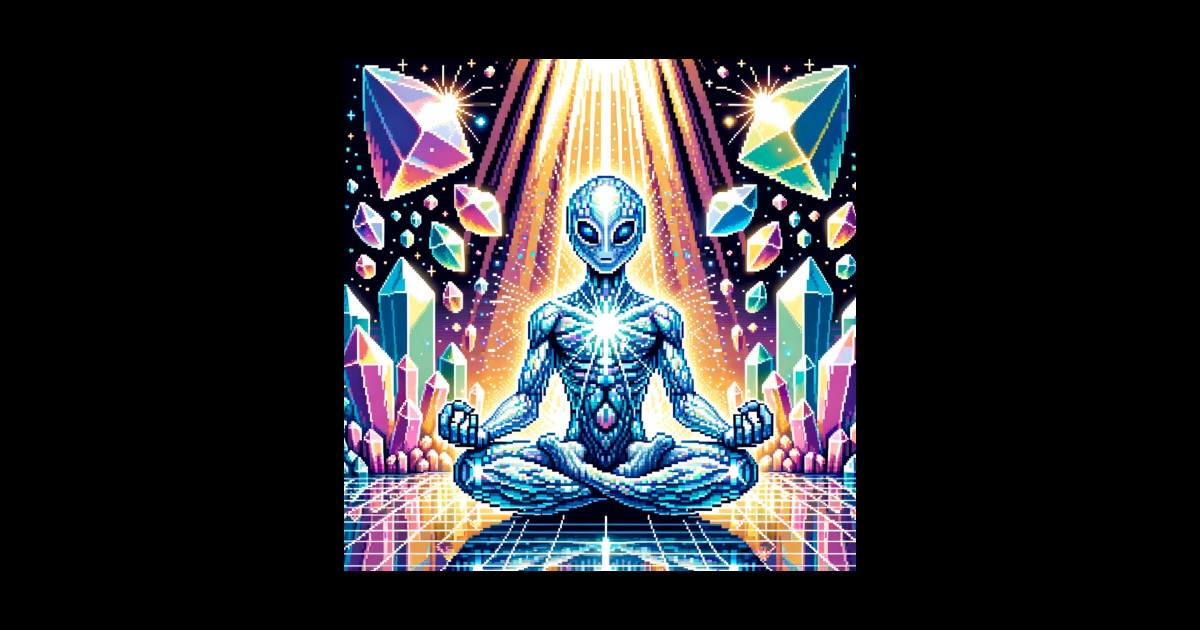 Alien Crystal Meditation - Alien Meditation - Sticker | TeePublic