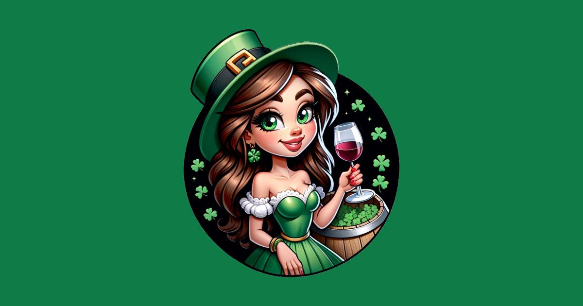 Pretty Irish Girl in green with shamrocks and a glass of wine - Irish ...