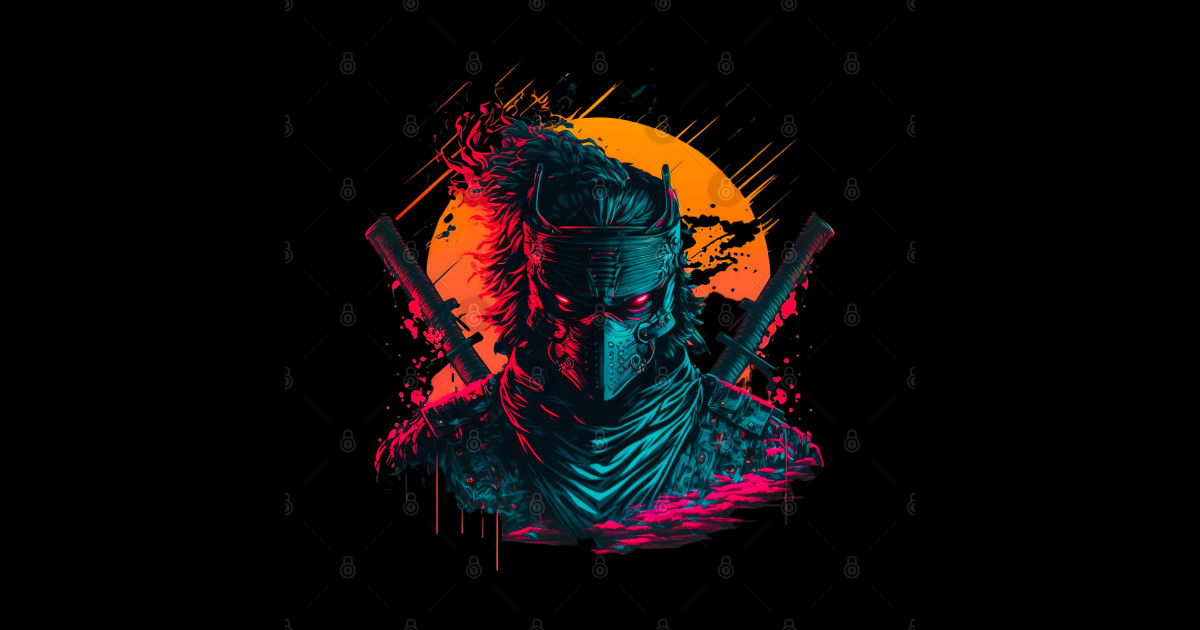 Samuraï Synthwave Vaporwave - Samurai Synthwave Vaporwave - Sticker ...