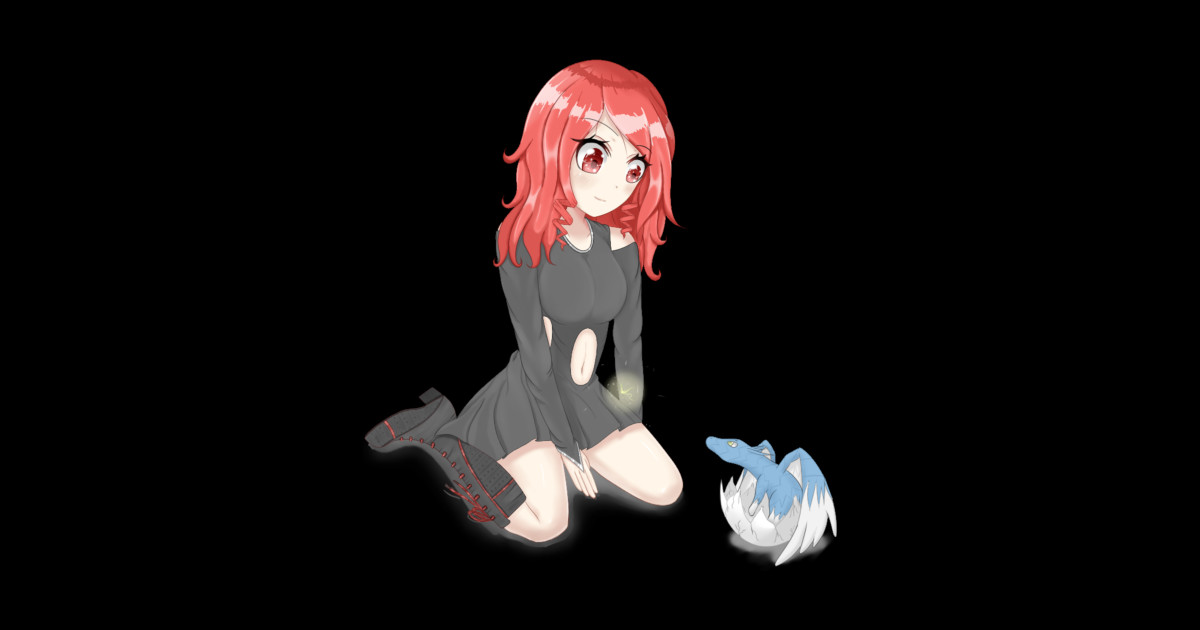 Red Hair Dragon Anime Girl With Baby Dragon - Anime - Sticker | TeePublic