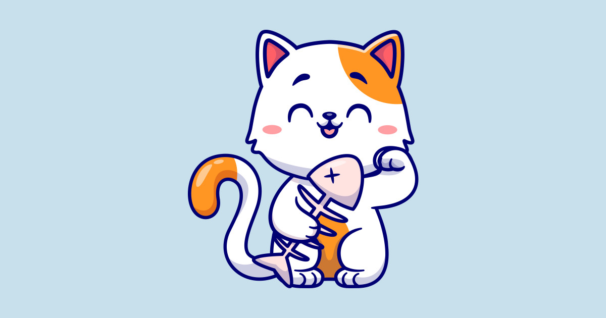 Cute Cat Holding Fishbone Cartoon - Cute Cat Holding Fishbone Cartoon ...