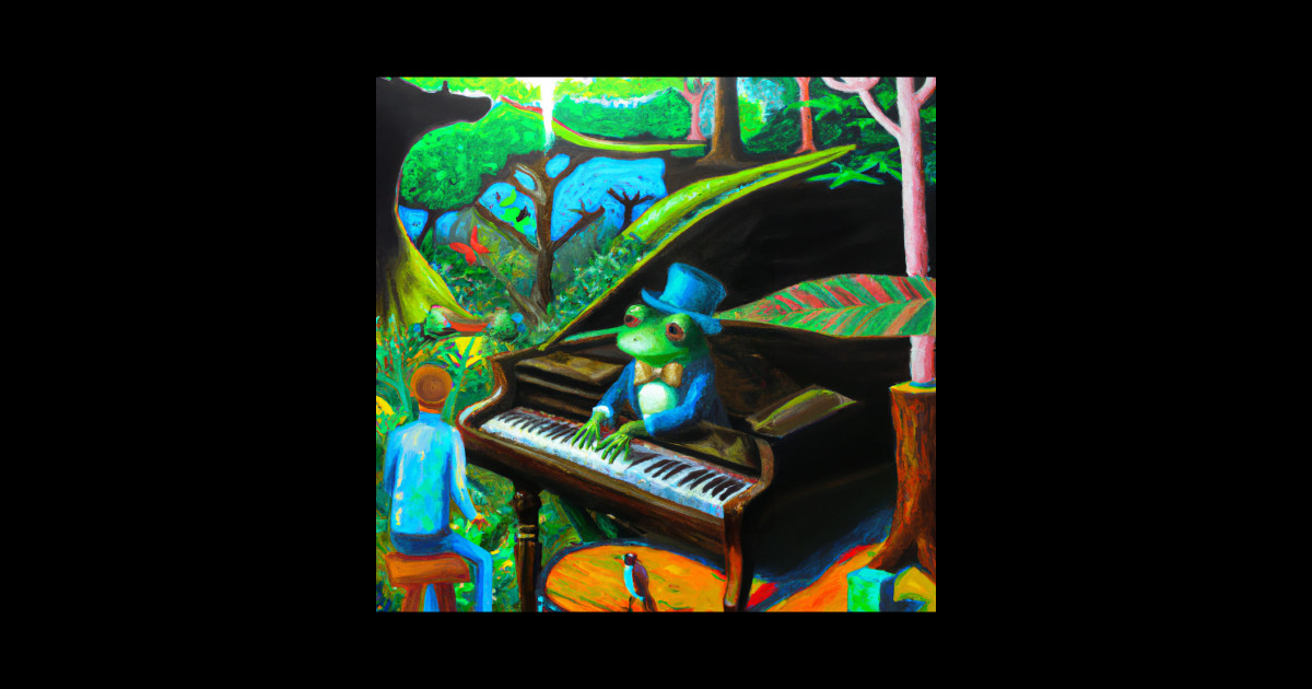 Weirdcore Surreal Frog Pianist Oil Painting - Goblincore - Sticker ...