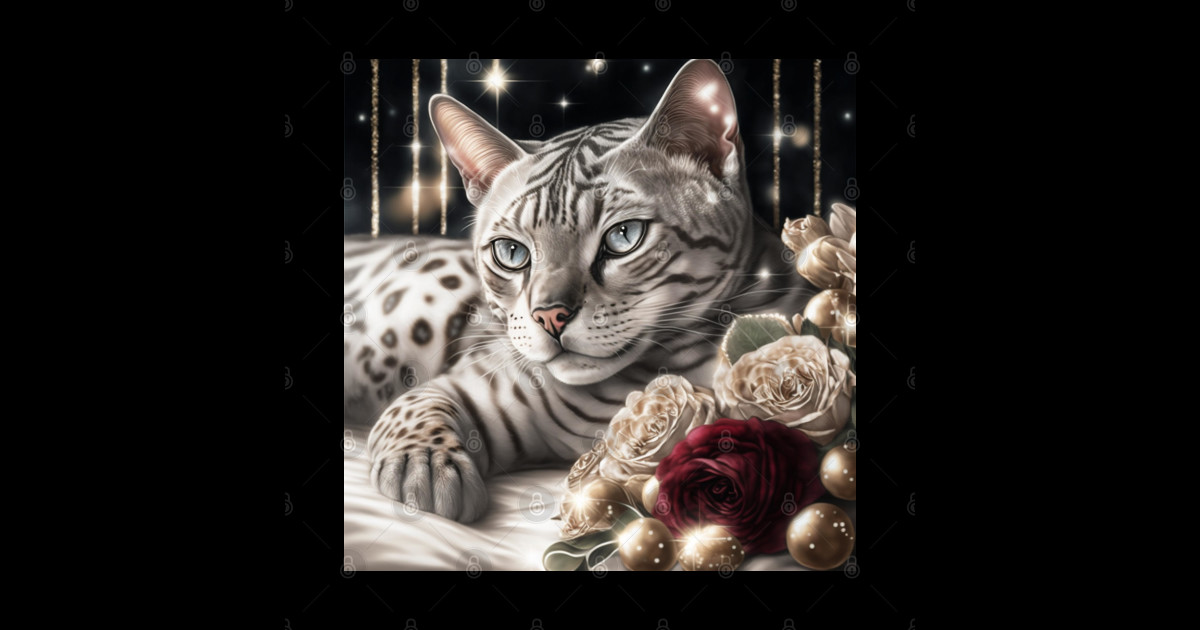 Royal Silver Bengal Cat - Bengal Cat Art - Sticker | TeePublic