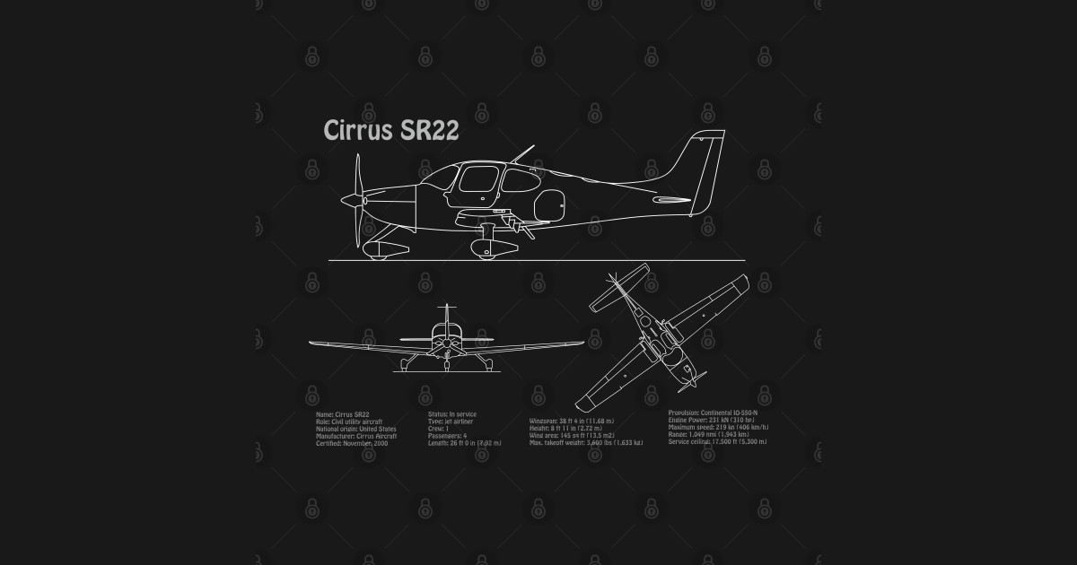 Cirrus SR22 - Airplane Blueprint - PDpng - Cirrus Sr22 - T-Shirt ...