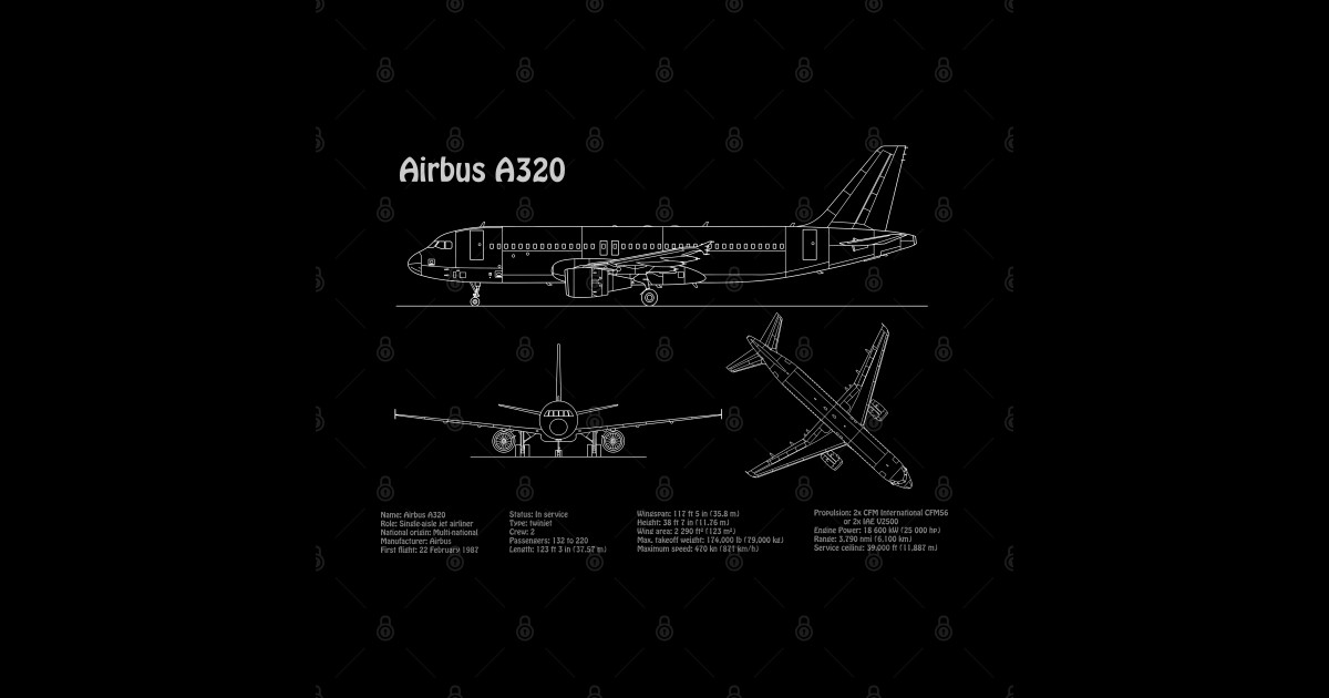 Airbus a320 Airplane Blueprint Plan - ADpng - Airbus A320 - Pin | TeePublic