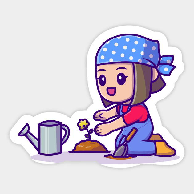 Cute Girl Planting Crops - Planting - Sticker | TeePublic