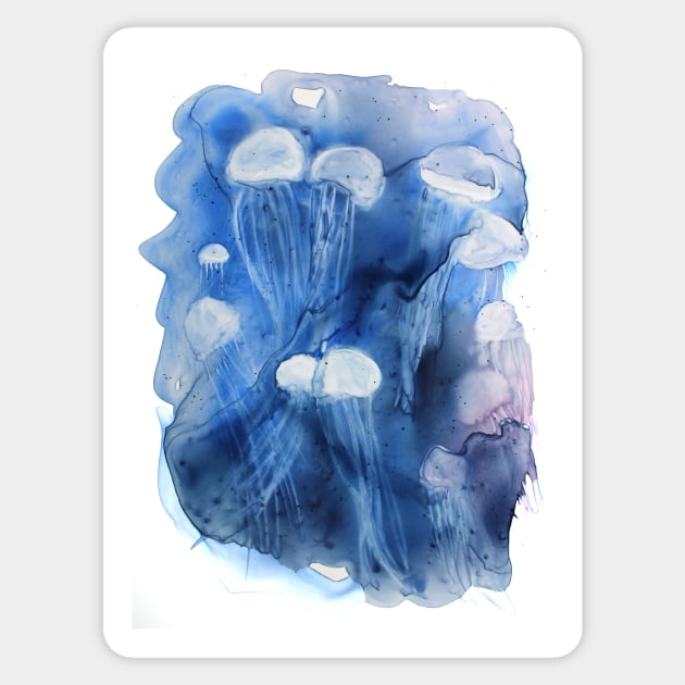 Jellyfishes on Yupo Paper - Jellyfish - Sticker | TeePublic