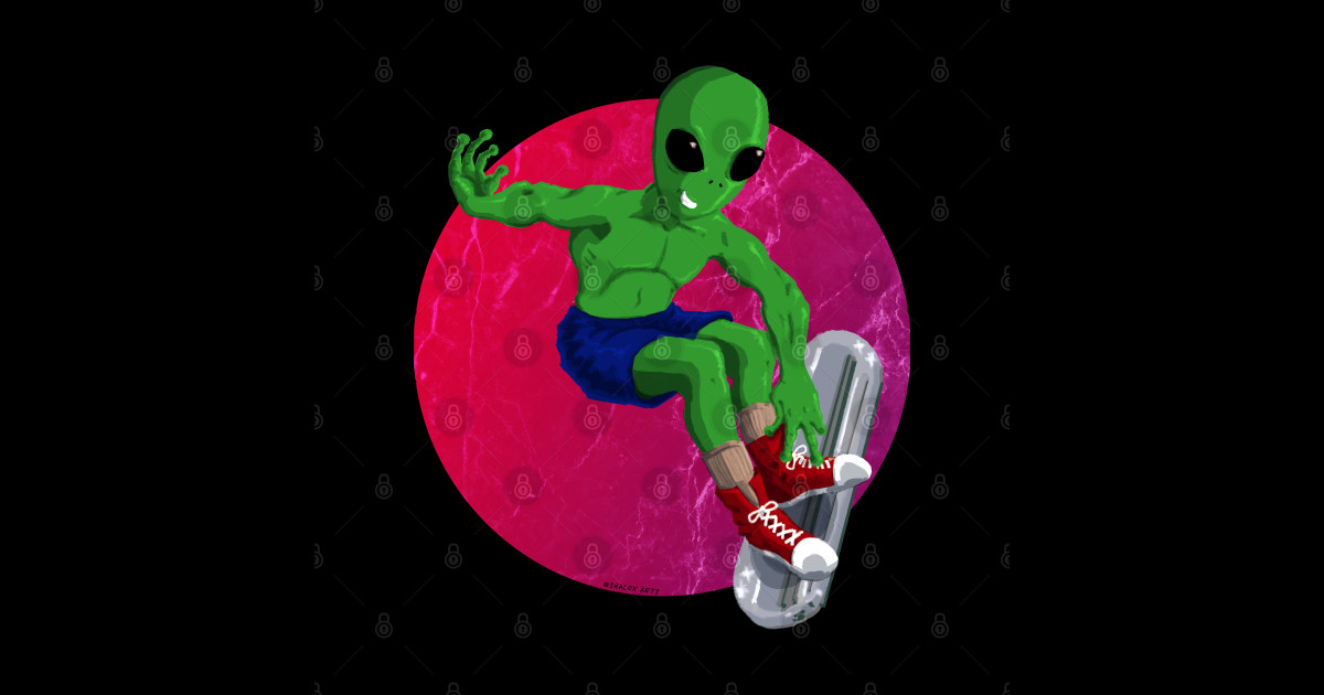 Skating with the Alien. - Alien - Sticker | TeePublic