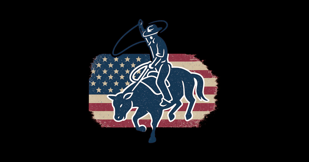 Retro Rodeo Cowboy Bull Riding USA Flag - Rodeo - Pin | TeePublic