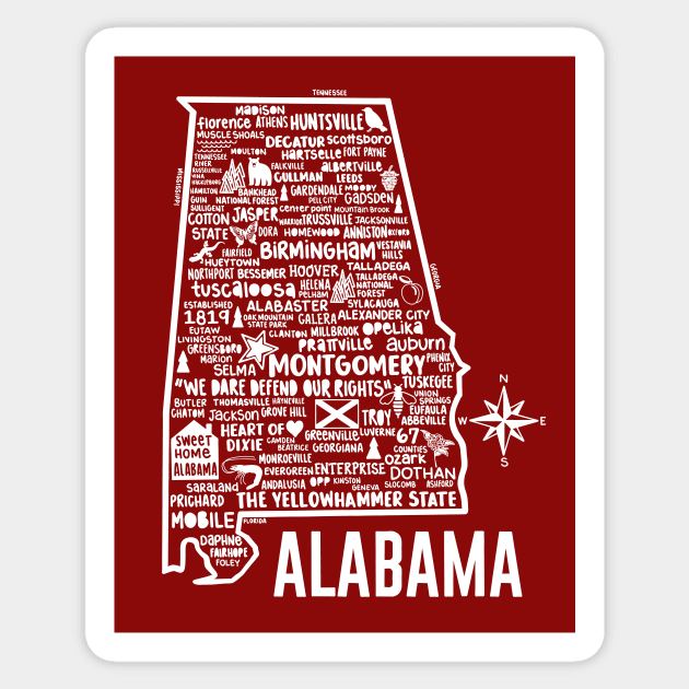 Alabama Map - Map - Sticker | TeePublic