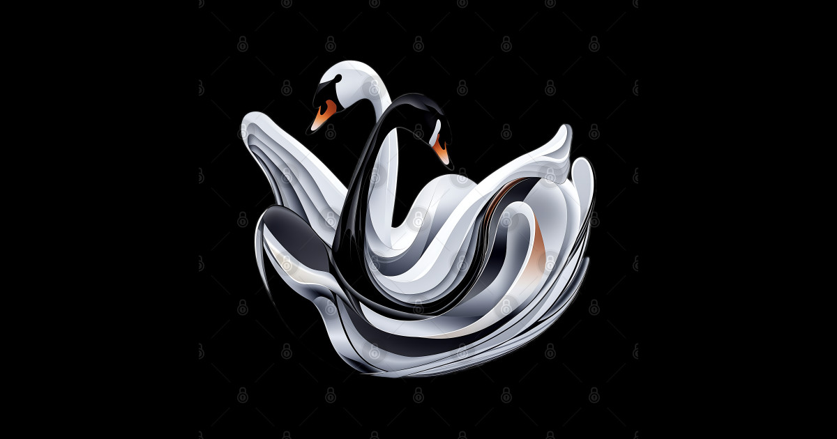 Elegant Black and White Swan Design, Modern Romantic Art, Nature ...
