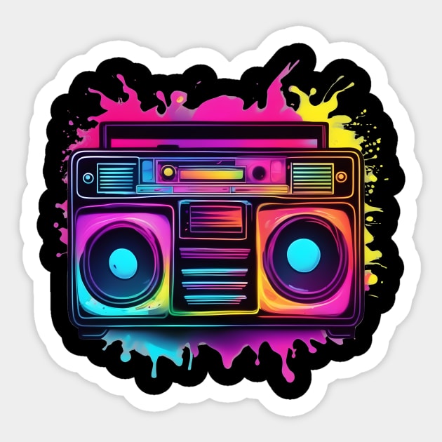 neon boombox - Boombox - Sticker | TeePublic