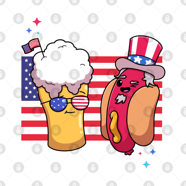 Kawaii Uncle Sam Hot Dog And Beer - Uncle Sam Hot Dog - T-Shirt | TeePublic