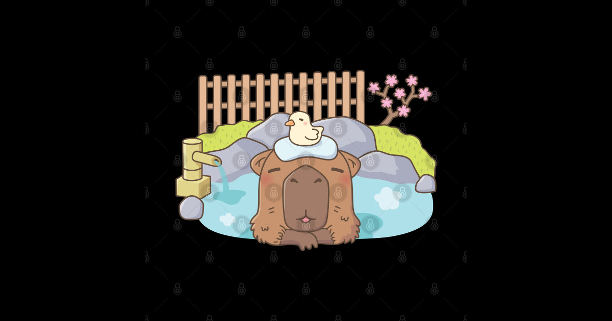 Cute Capybara Relaxing in Onsen Hot Spring - Capybara - Sticker | TeePublic