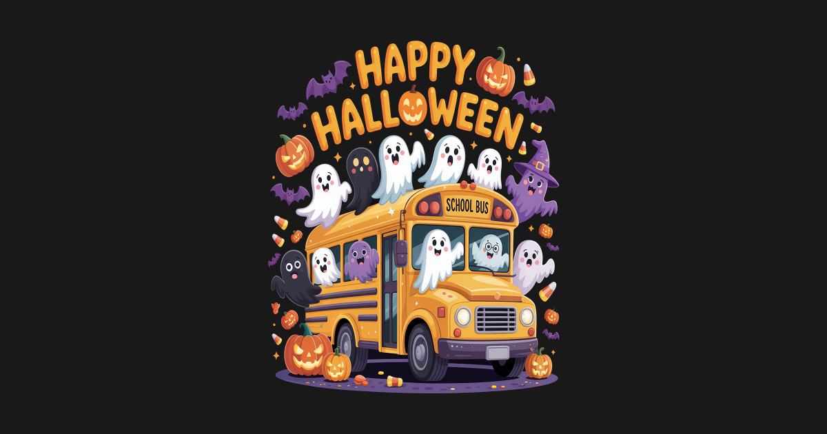 Halloween School Bus Driver Ghost Witch Party - Halloween School Bus ...