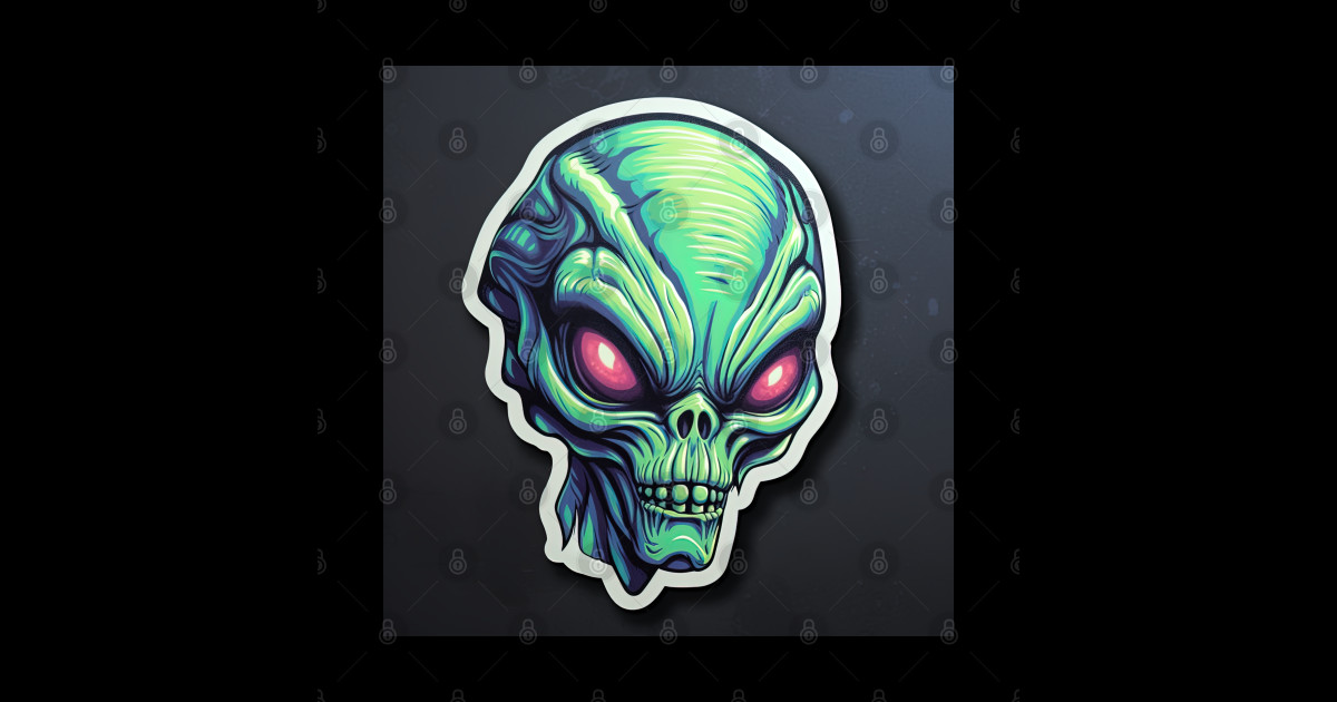 Scary Green Alien Head With Red Eyes - Alien - Sticker | TeePublic