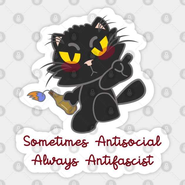 sometimes antisocial always antifascist (angry cat) - Antifa - Sticker ...