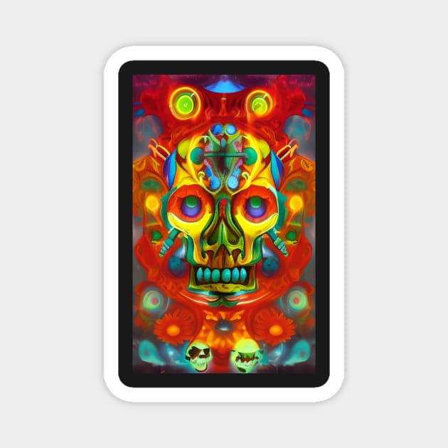 a painting of a colorful skull with many eyes, a digital painting, by ...