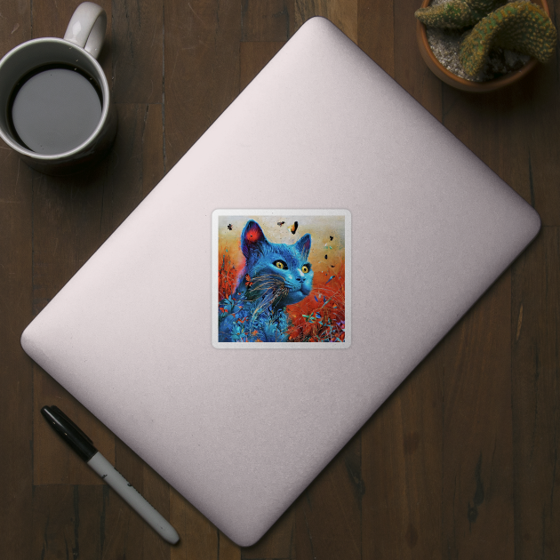 Blue cat - Animal - Sticker | TeePublic