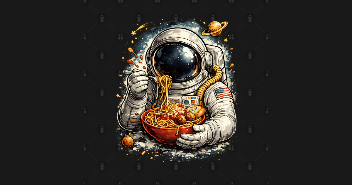 Space man, astronaut eating spaghetti in space, parody, italian food ...
