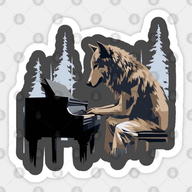 Wolf Playing Piano - Wolf - Sticker | TeePublic