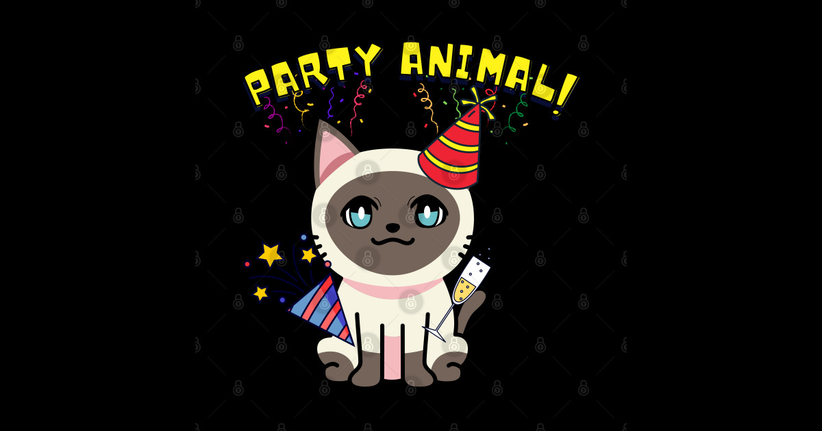 Party Animal - siamese cat - Party Animal - Sticker | TeePublic