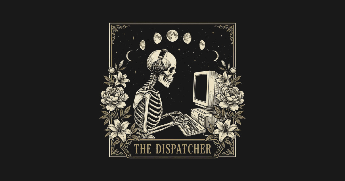 911 Dispatcher Skeleton Headset Tarot Card Gold Line First Responder ...
