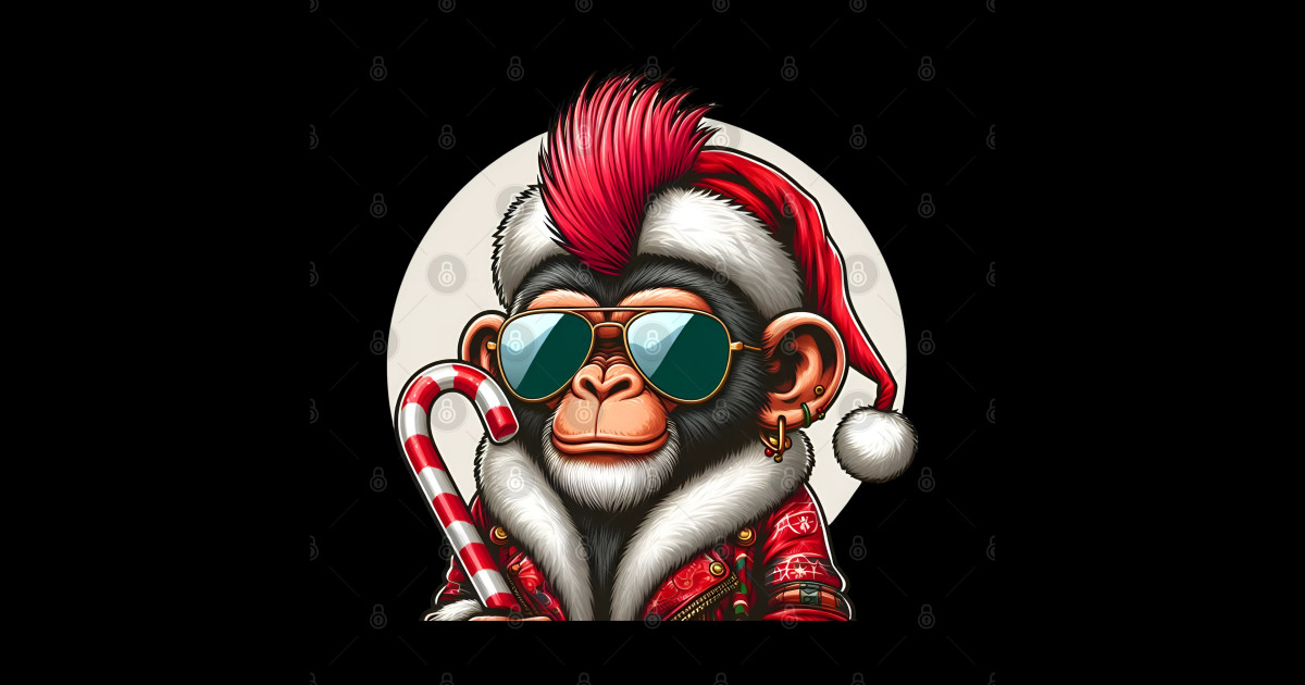 Punk Rock Christmas Monkey Santa Gift Hoodie Fan - Punk Santa Monkey ...