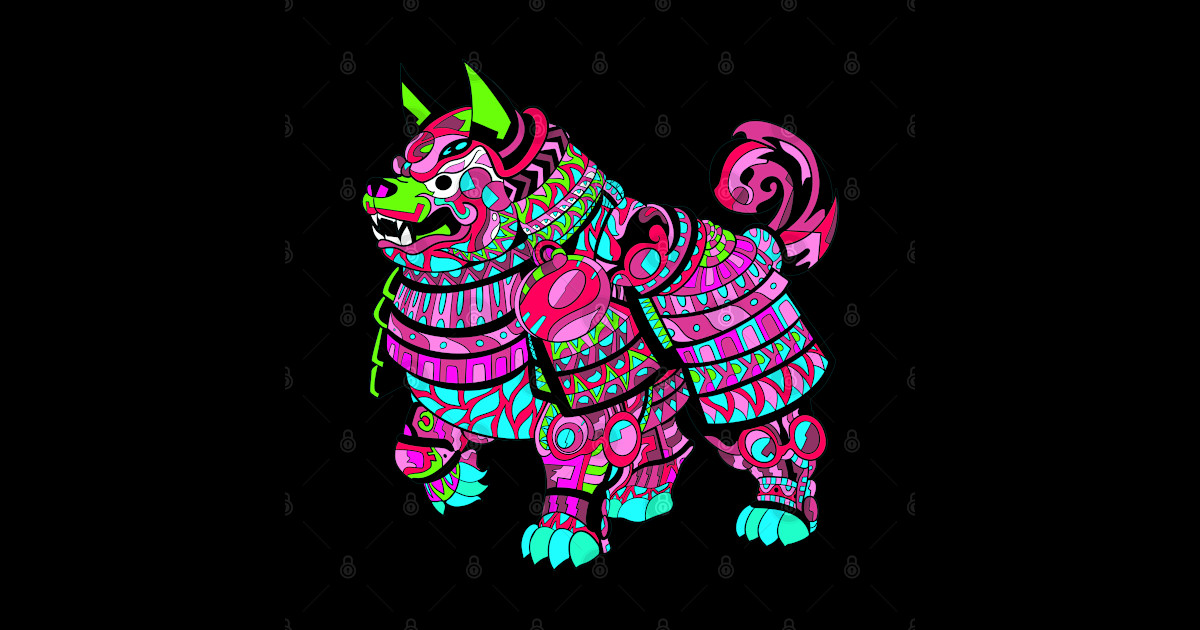cool ecopop samurai dog in kawaii mexican patterns art design - Samurai ...
