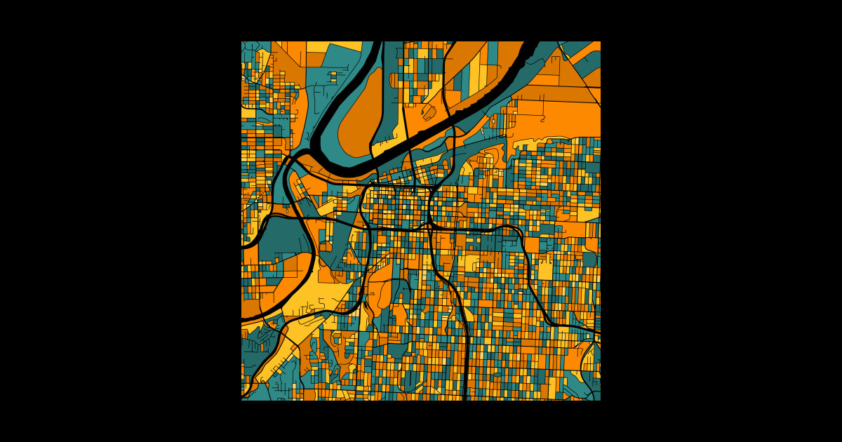 Kansas City Map Pattern in Orange & Teal - Kansas City Map - Posters ...