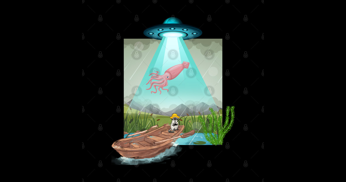Catfish alien abduction novelty design . Original artwork. One of a ...