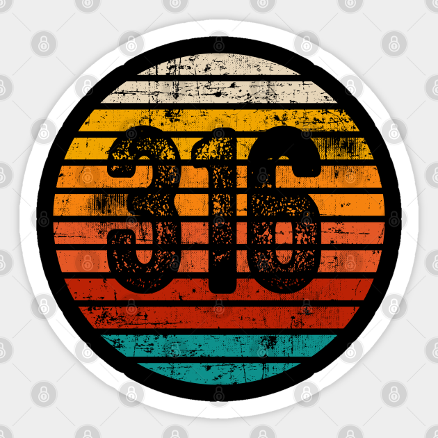 Distressed Vintage Sunset 316 Area Code - 316 Area Code - Sticker ...