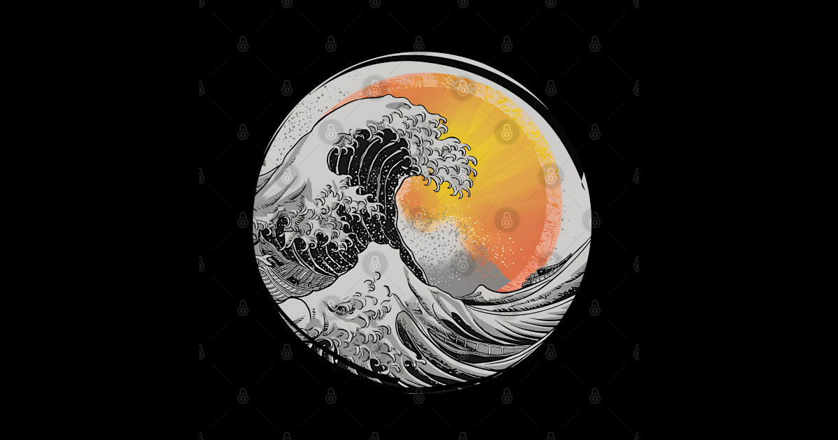 The great sumi wave monochromatic - Japanese - Sticker | TeePublic