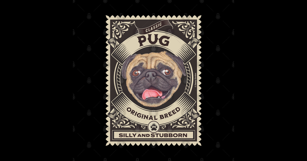 Cute and funny Pug dog on round stamp - Pug Dog - Sticker | TeePublic