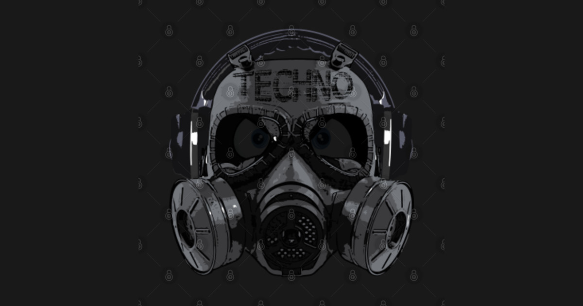Techno Gas Mask Headphones Hard Dark Acid - Dark Techno - T-Shirt ...