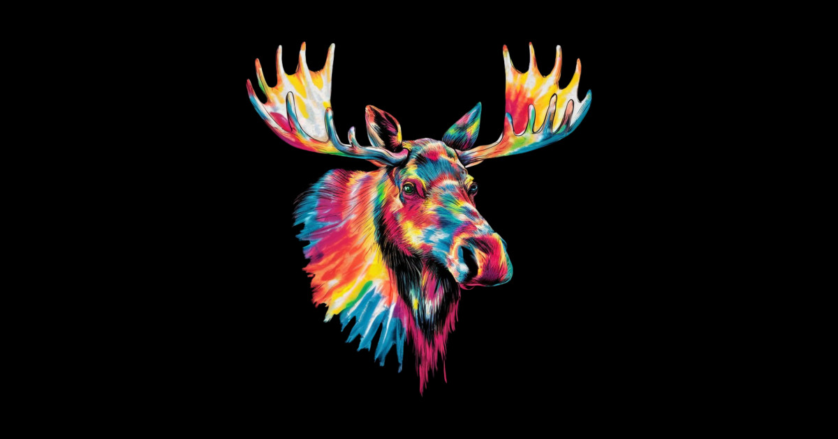 Moose face tie dye artwork - Moose Face Tie Dye Illustration Gifts ...