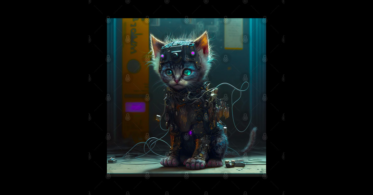cute futuristic robot-cat cyberpunk kitten - Sjg Digital - Sticker ...
