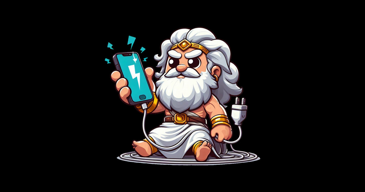Zeus Charging a Phone - Zeus - Sticker | TeePublic
